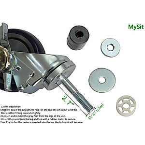 MySit 4 inch Work Table Caster Wheels for Commercial Kitchen Prep Tables, Expanding Stem Casters Set of 4 with Locking Brakes Fit Both 1-1/2" and 1-5/8" Leg Tube Adapter for Stainless Steel Worktable