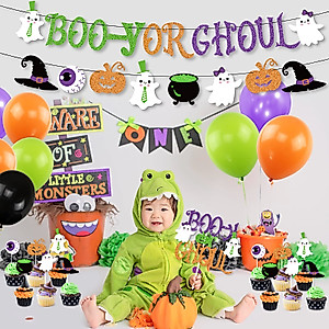 Halloween Gender Reveal Party Decoration Boo-y or Ghoul Baby Shower Banner Cake Cupcake Topper Purple Green Balloons Fall Boy Or Girl Sex Announcement Ideas Favor Supplies
