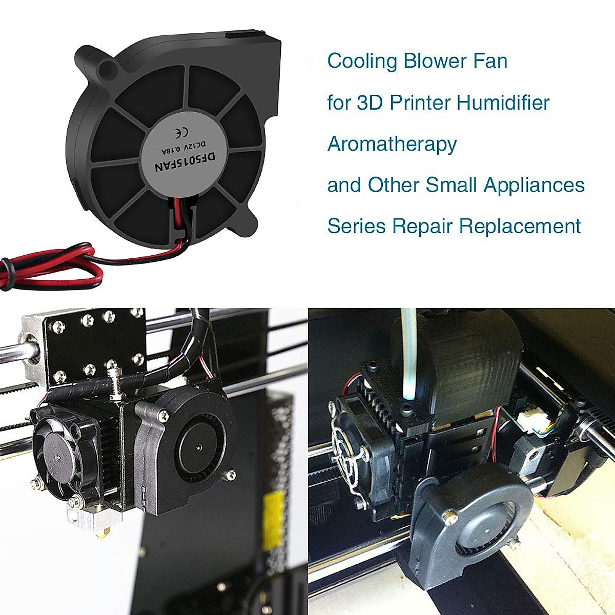 5015 Brushless Cooling Fan 4PCS 3D Printer Blower DC 12V Fans 50x50x15mm Fan for Hotend Extruder Heat Sinks with 2 Pin Terminal and Other Small Appliances Series Repair Replacement(12V 0.18A)