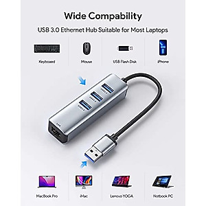 USB 3.0 to Ethernet Adapter,ABLEWE 3-Port USB 3.0 Hub with RJ45 10/100/1000 Gigabit Ethernet Adapter Support Windows 10,8.1,Mac OS, Surface Pro,Linux,Chromebook and More