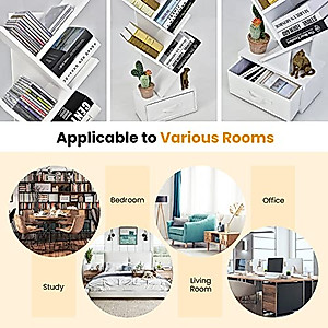 Giantex Tree Bookshelf with Drawer, 10 Shelf Space Saving White Wooden Bookcase, Freestanding Retro Wood Storage Rack, Decorative Bookshelf with Storage