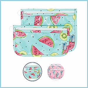 EzPacking Clear Zipper Pouches (Set of 2) / Transparent Reusable PVC Organizers for Women’s Purse or Tote Bag/Cute Slim Flat Japanese Style Watermelon Cactus Pencil Pouch for Travel (Watermelon)