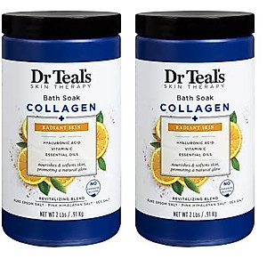 Dr Teal's Skin Therapy Epsom Salt Bath Soak Collagen + Radiant Skin with Hyaluronic Acid, Vitamin C and Essential Oils, 2 lbs (Packaging May Vary)