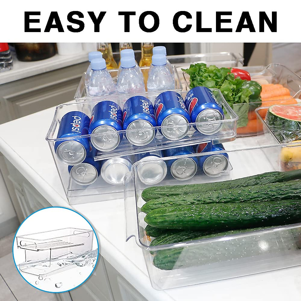 Soda Can Organizers for Refrigerator, 2-layer Automatic Rolling Beverage Storage Organizer for Freezer, Countertop, Cabinets & Pantry, Can Holder Dispenser Holds Up To 10 Cans (12oz) BPA Free, Clear