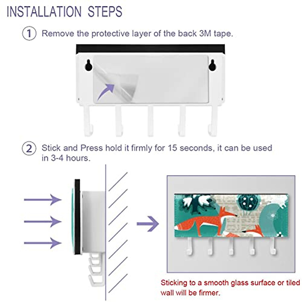 Cute Winter Orange Fox Rabbit Tree Rack Organizer with 5 Hooks Wall Bathroom Kitchen Shelf Rack Multifunctional Storage Shelf