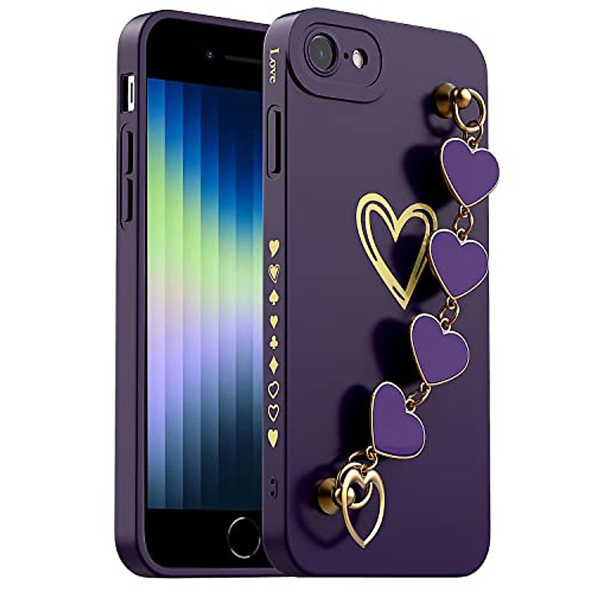 AICase iPhone SE 2022 Case,iPhone 3rd/2020/2nd gen/iPhone 8/7 Case for Women with Full Camera Lens Protection and Hand Strip Loop, Silicone Heart Girly Cute Soft Slim Shockproof for iPhone 8/7/SE_6