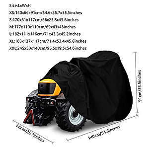 J&C 66x23x45.6inches Outdoors Riding Lawn Mower Cover Black Waterproof Dustproof Patio Tractor Cover Mower Protection for Ride-On Garden Tractor (S)