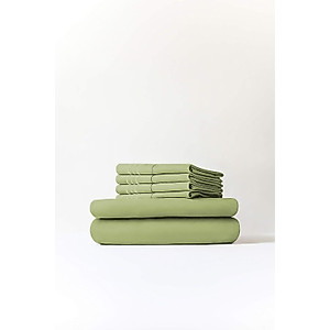 CGK Unlimited Split King 7 Piece Bed Sheet Set- Hotel Luxury Bed Sheets for Women, Men, Kids & Teens Deep Pockets, Breathable & Cooling, Easy Fit, Soft & Wrinkle Free Light Olive Sheets