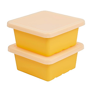 ECR4Kids Square Bin with Lid, Storage Containers, Yellow, 2-Pack