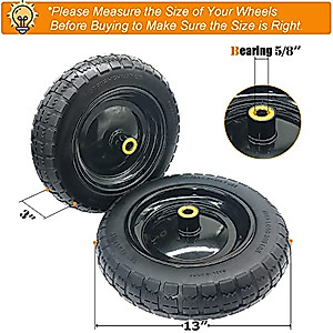 13" Flat Free Solid Tire and Wheel for Gorilla Carts Replacement Wheels,Wheelbarrow,Garden Cart,Trolleys,Hand Trucks and Yard Trailers(5/8" Bearings,Offset Hub 2.1") (2-Pack)