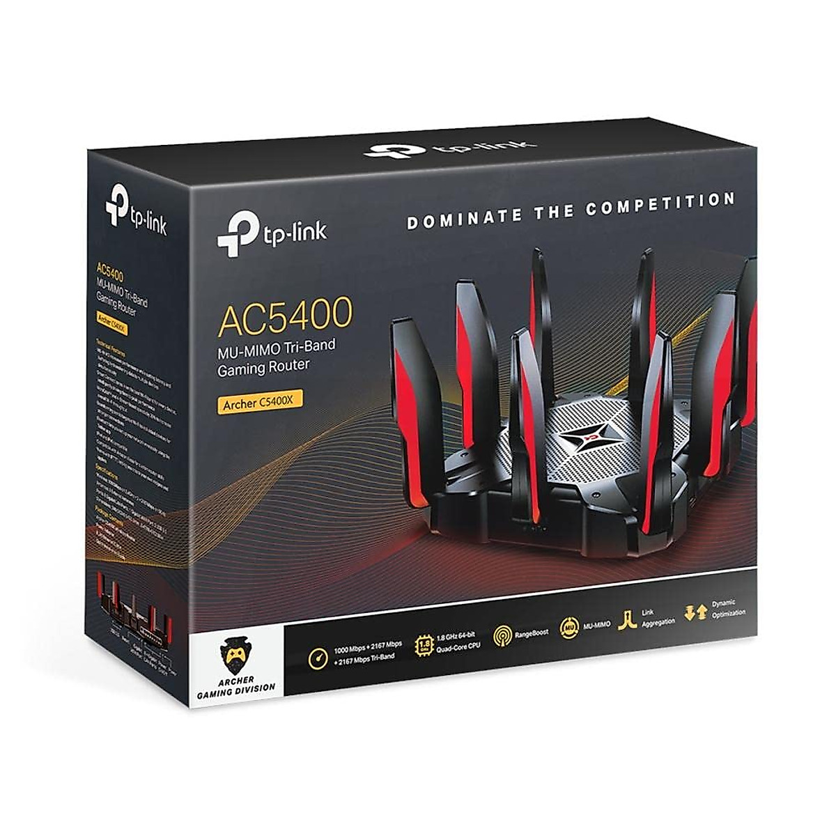 TP-Link AC5400 Tri Band WiFi Gaming Router(Archer C5400X) – MU-MIMO Wireless Router, 1.8GHz Quad-Core 64-bit CPU, Game First Priority, Link Aggregation, 16GB Storage, Airtime Fairness