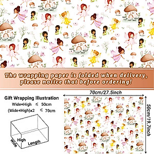 12 Sheets 28 * 20 Inches Woodland Fairy Wrapping Paper Mushroom Flowers Fairy Patterned Gift Wrap Paper for Baby Shower Spring Holidays Birthday Party DIY Craft