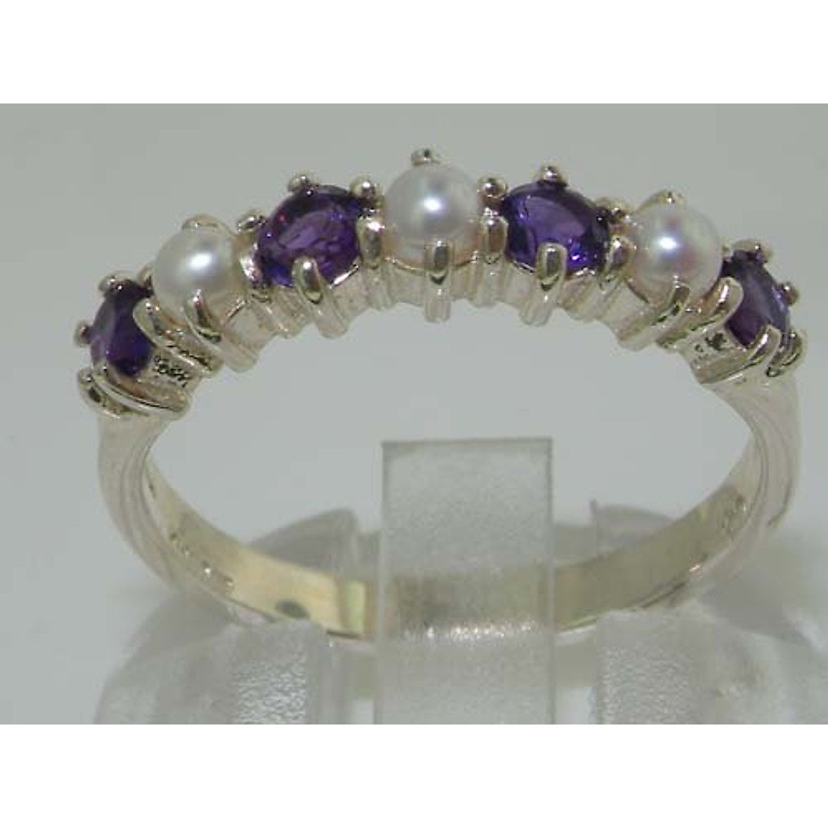 925 Sterling Silver Cultured Pearl & Amethyst Womens Anniversary Ring - Size 8