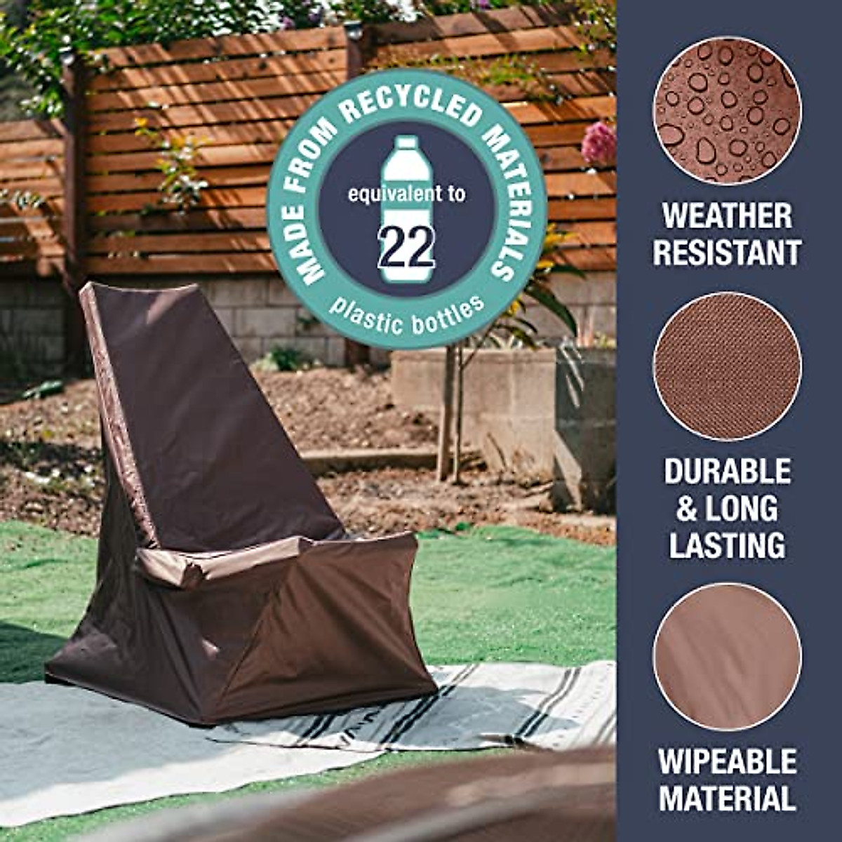 CleverMade Tamarack Chair Cover; Eco Friendly Outdoor Patio Furniture Cover; Great for Folding Wooden Chairs; Protects From Elements, 2 Pack, Mocha