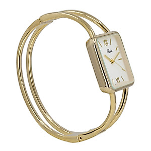 Blekon Collections Womens 30mm Square Elegant Metal Cuff Bangle Fashion Watch (Gold)