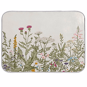Baofu Herbs And Wild Flowers Dish Drying Mat for Kitchen Counter, Ultra Absorbent Reversible Microfiber Dishes Drying Rack Pad Heat-resistant Mats 16x18in