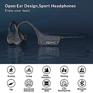 Bone Conduction Headphones Bluetooth 5.0,Wireless Open Ear Headphones with Built-in Mic,Waterproof Earphones,Sweatproof Sports Headset for Running,Cycling,Hiking,Gym,Climbing & Driving(Black)