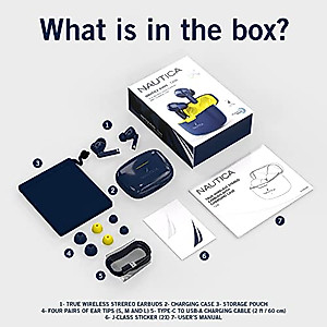 Nautica T200 True Wireless Stereo Earbuds Bluetooth v5.1 TWS in-Ear Earphones with Built-in Mic, Wireless Bluetooth Earbuds with Charging Case Intelligent Touch control, Ergonomic design & Sweat-Proof