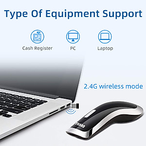 1D Barcode Scanner Wireless, THARO Mini Handheld Laser Bar-Code Reader,1D Barcode Scanner Cordless with USB Receiver for Store, Supermarket, Warehouse (White)