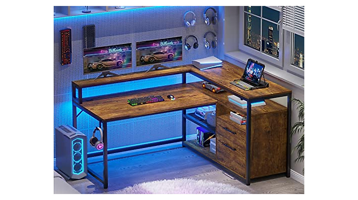 SEDETA L-Shaped Computer Desk with Storage and File Drawers