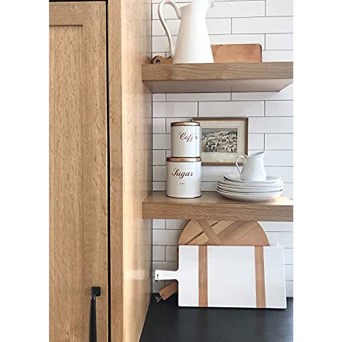 Chloe and Cotton | 22.5 Inch Acacia Wood Rectangle Board with Handle | Decorative Cutting Board | Kitchen Counter Backsplash Display | White