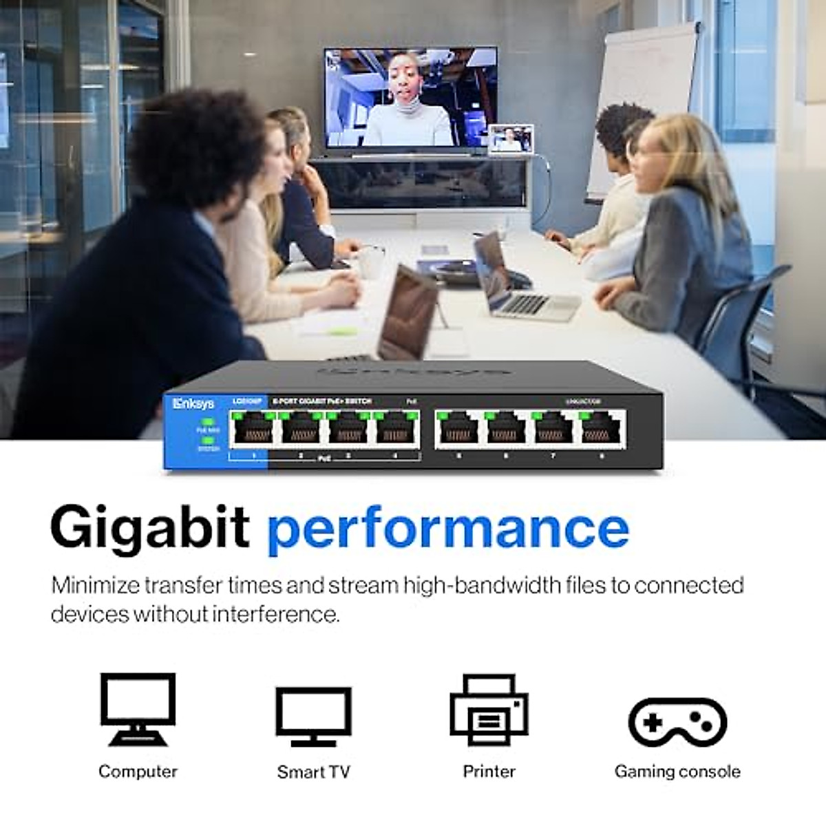 Linksys LGS108P 8 Port Gigabit Unmanaged Network PoE Switch with 4 PoE+ Ports @ 50W - Ideal for Business, Home, Office, IP Surveillance - Desktop Ethernet Switch Hub with Metal Housing