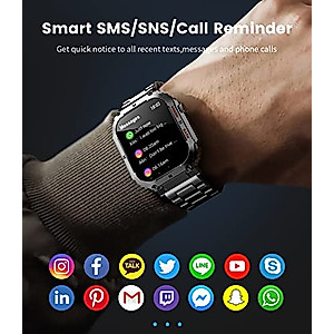 Smart Watches For Men Rugged Make/Answer Calls Voice Assistant 1.96in IPS Big Screen 400mAh Long-Lasting Battery 5ATM Waterproof Fitness Heart Rate Step Calorie Tracker Android iOS Men's Smartwatch