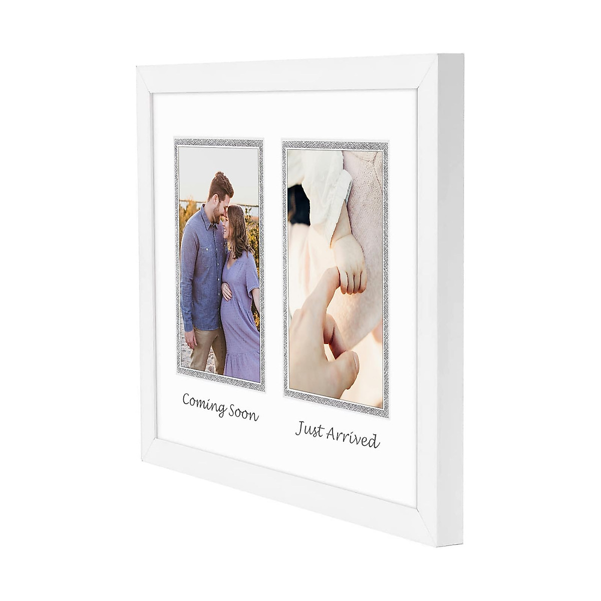 Golden State Art, 11x14 Picture Frame White, Solid wood with Tempered Glass Front, White/Silver Double Mat fit for 2 5x7 picture with Mat or one 11x14 in without Mat, portrait, landscape, 1 Pack