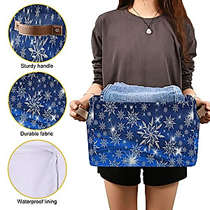 Winter Christmas Blue Snowflakes Storage Basket Xmas Snow Flakes Storage Organizer Box Bin Large Collapsible Cube Baskets with PU Handles for Shelf Closet Nursery Laundry 1 Pack