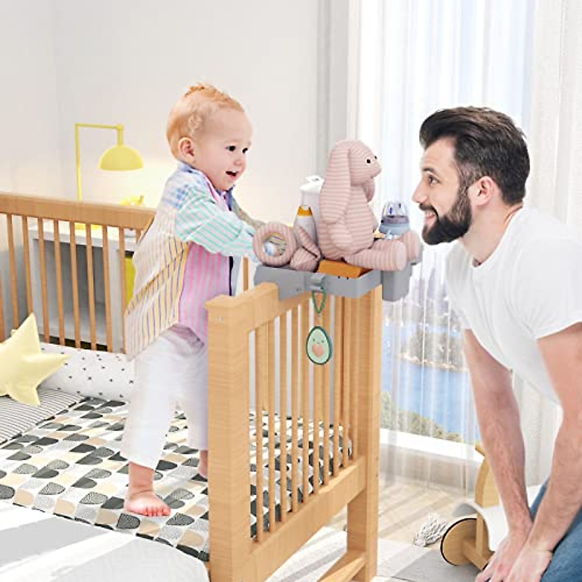 Ronlap Folding Bedside Shelf, Bunk Bed Shelf Organizer for Top Bunk Clip On Nightstand for Loft Bed Plastic Bedside Shelf Tray for Kids with Cupholder Hooks Hanging Cup, Small Size, Grey