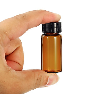 PATIKIL 10mL Reagent Media Bottle, 12 Pack Round Glass Storage Bottles Plastic Screw Cap for Lab Home, Brown