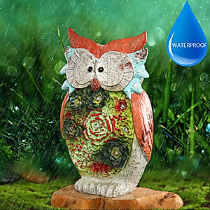 Maitys Owl Solar Light Garden Statue LED Light Cute Resin Owl Figurine with 8 Solar LED Outdoor Garden Waterproof Decor for Patio Yard Lawn Porch Outdoor Decoration