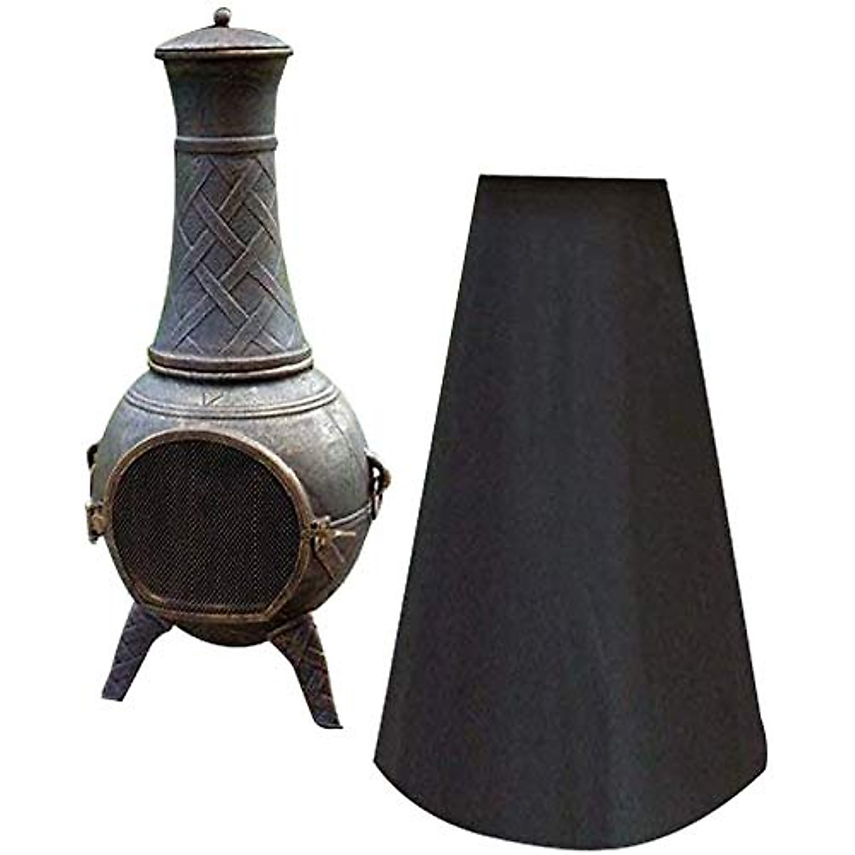 QEES Outdoor Patio Chiminea Cover Chiminea Protection with Waterproof, Chimney Fire Pit Heater Cover, Outdoor Garden Heater Cover (420 Black Oxford Cloth)