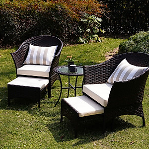 Elevon Patio Conversation Set Outdoor Wicker Furniture with 2 Chairs for Porch and Yard, Beige