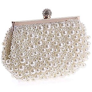 Montip Lynn Evening Wedding Clutch Handbag Pearl Bag Dress Dinner Bag Small Purse Bridesmaid Handbag White