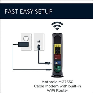 Motorola MG7550 - Modem with Built in WiFi | Approved for Comcast Xfinity, Cox, Spectrum | For Plans Up to 300 Mbps | DOCSIS 3.0 + AC1900 WiFi Router | Power Boost Enabled
