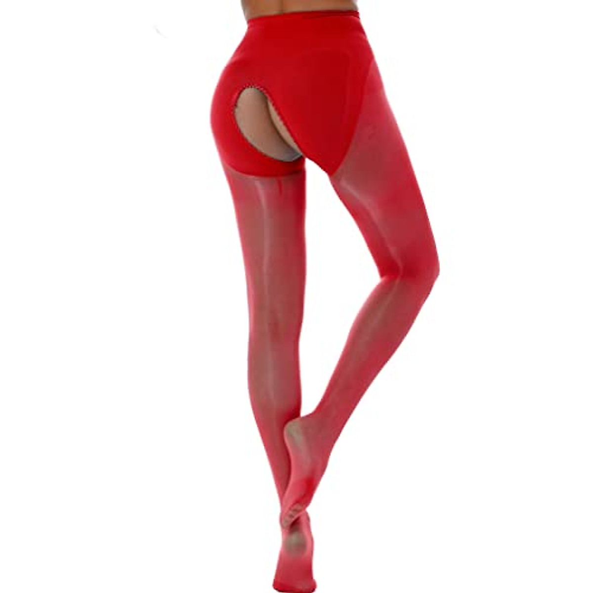 ACSUSS Women Oil Glossy Tights Thin Transparent Silk Stockings Seamless High Waist Pantyhose Red One Size