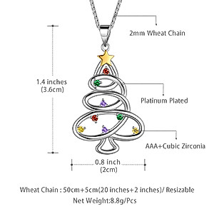 beautlace Christmas Trees Shape Necklaces Silver Plated Santa Claus Snowman Pendant Necklace with Colorful Cubic Zirconia Christmas Jewelry Gifts for Women KP0225F