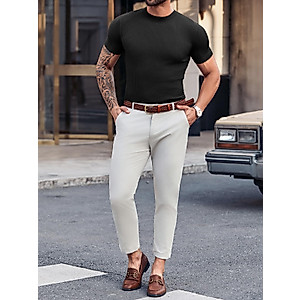 Mens Casual Slim Fit Basic Tops Short Sleeve Shirt Turtleneck T Shirts Rib Knitted Stretch Pullover Sweater