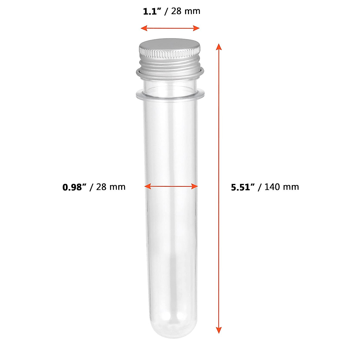 SINJEUN 80 Pack 45ml Clear Plastic Test Tubes with Caps, 25x140mm Bath Salt Tubes, Good Seal Test Tubes Containers with Screw Lip for Sample, Gumball, Candy, Scientific Experiments