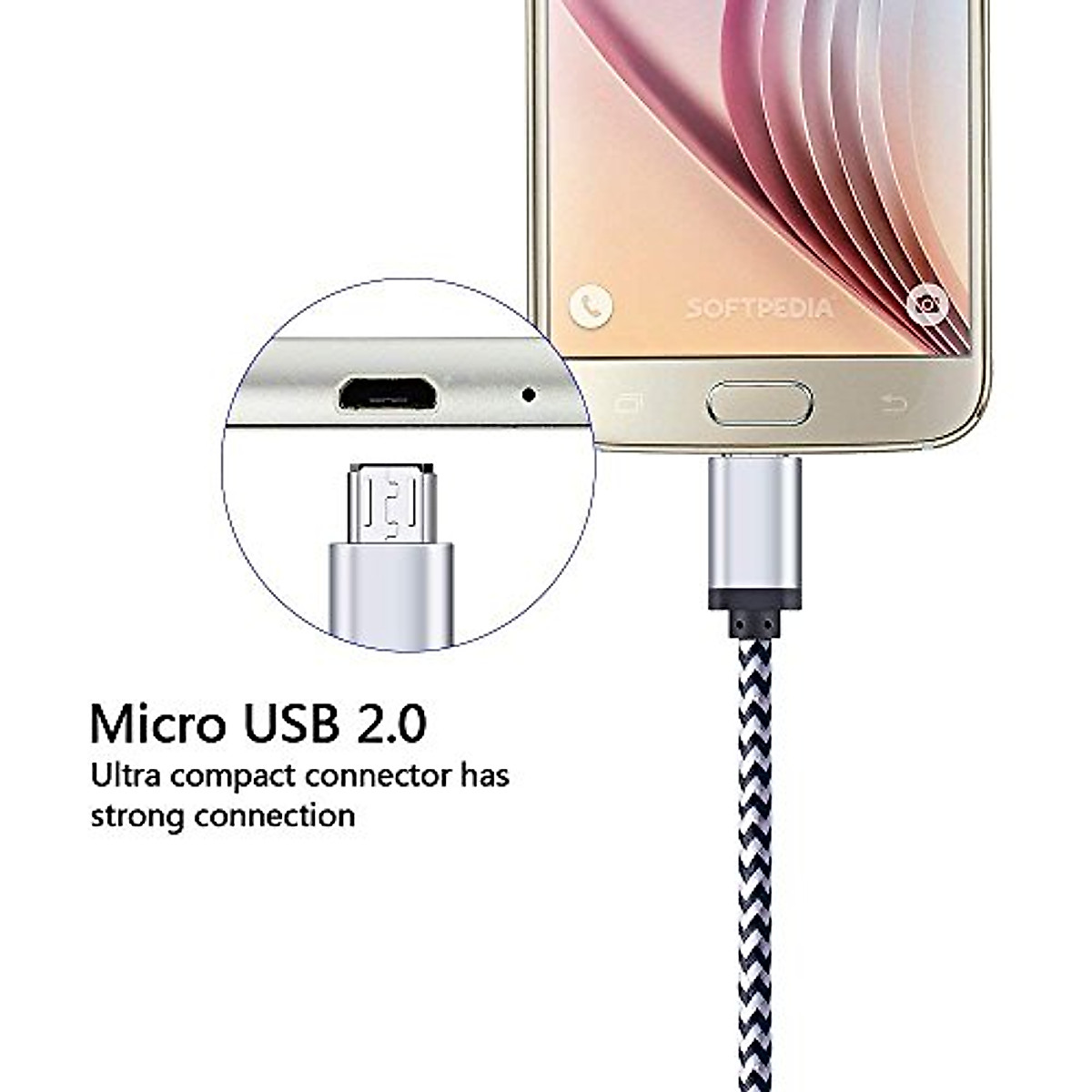 FiveBox Micro USB Charger Cable, 5-Pack 6ft Micro USB Cable Cord Braided Fast Charging Phone Charger for Samsung Galaxy J3 J7 S6 S7 Edge, Tablet, LG stylo 2/3 LG G3 G4 K30 K20 Plus, Old Kindle 7 8 10