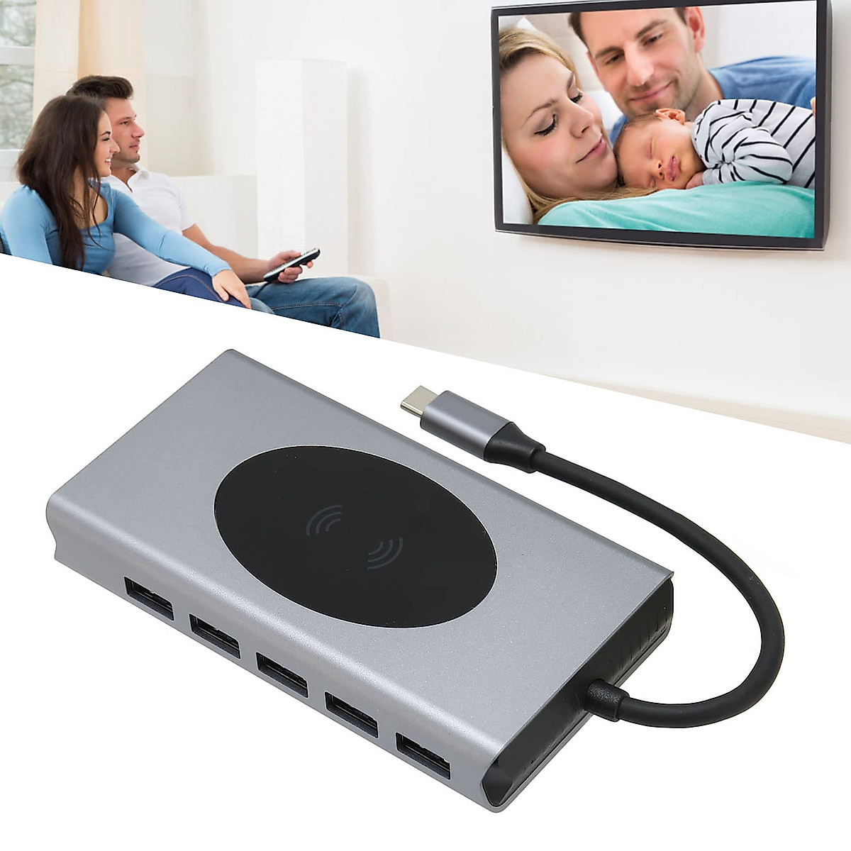 ASHATA 13 in 1 Type C Hub, Type C to HD Multimedia Interface, VGA 5 USB3.0 Memory Card Storage Card RJ45 PD AUDIO3.5 Wireless Charging 10W