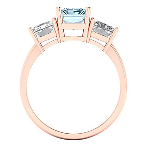 Clara Pucci 4.0 ct Emerald Cut 3 Stone Solitaire Genuine Natural Aquamarine Engagement Promise Anniversary Bridal Ring 18K Rose Gold 3.5