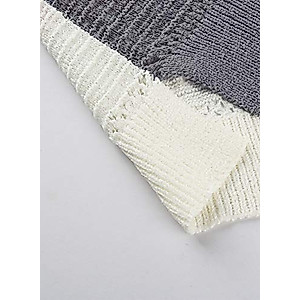 BLENCOT Women's Fall Hoodies Color Block Pullover Sweaters Warm Casual Loose Knitted Hooded Sweatshirts Tops Clothing Gray XL