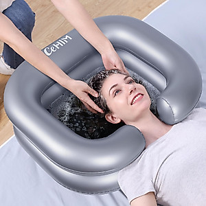 Cehim Inflatable Shampoo Basin - Portable Shampoo Bowl, Hair Washing Basin for Bedridden, Disabled,Injured, Hair Wash Tub for Dreadlocks and at Home Sink Washing (Silver)