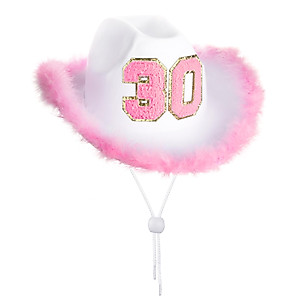 JUSTOTRY 30th Birthday Pink Cowboy Hat - 30TH Birth day Outfit Gifts for Women Cowgirl Hats with Wide Brime for 30th Birthday Decorations