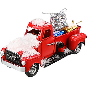 Christmas Red Truck Decor Vintage Red Truck Decor Handcrafted Red Metal Truck Car Model Farmhouse Truck Planter Decor for Christmas Decoration Kitchen Bedroom Garden Outside Home Decor (Novel Style)