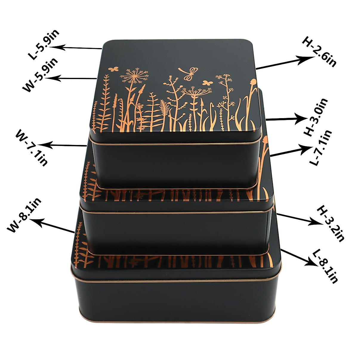 PHILPETY Decorative Storage Box Rural Tin Gift Box Tinplate Candy Cookie Box Square Candy Storage Containers with Lids for Chocolate Candy Tea Coffee Cosmetics Jewelry Photos Gift Case 3Pcs