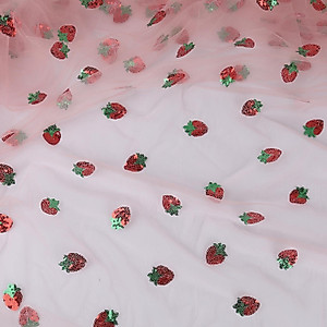 Lovely Sequins Embroidered Strawberry Net Fabric Lightweight Tulle Netting for Sewing Dresses - 60 inches Wide, 2 Yards Precut - Pink