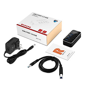 Powered USB Hub, RSHTECH 4 Port USB 3.0 Hub Splitter Portable Aluminum USB Data Hub Expander with Individual On/Off Switch and Universal 5V AC Adapter, 3.3ft USB 3.0 Cable (RSH-516)